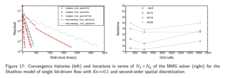 An Efficient Nonlinear Multigrid Solver for the Simulation of Rarefied Gas Cavity Flow
